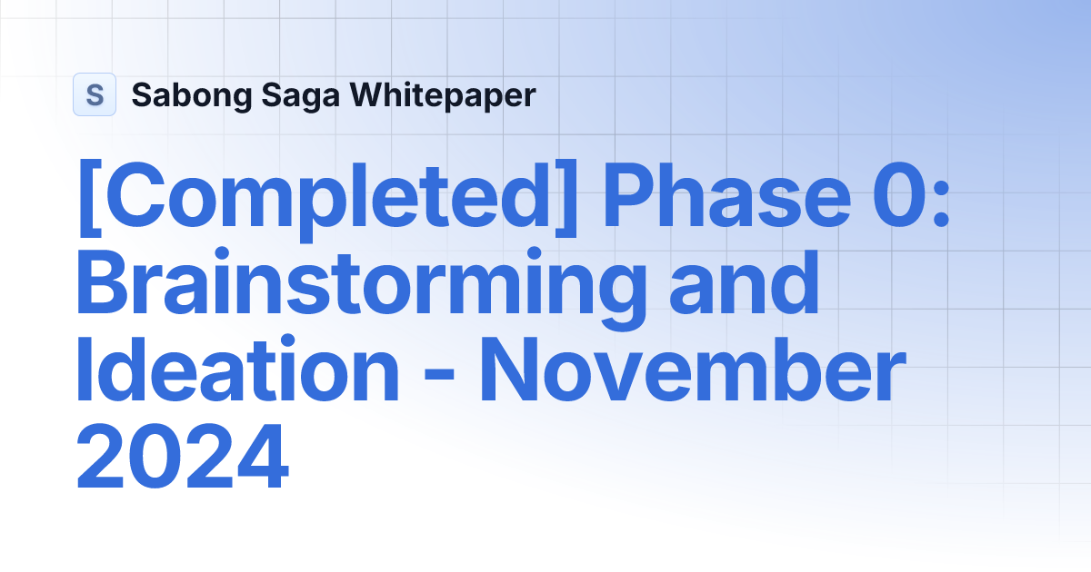 [Completed] Phase 0: Brainstorming and Ideation - November 2024 | Sabong Saga Whitepaper